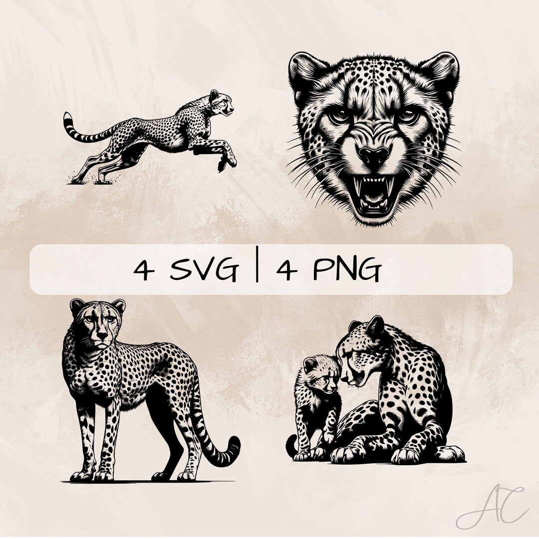 Cheetah SVG Bundle, Cheetah Running PNG, Cheetah Face Clipart, Hand ...