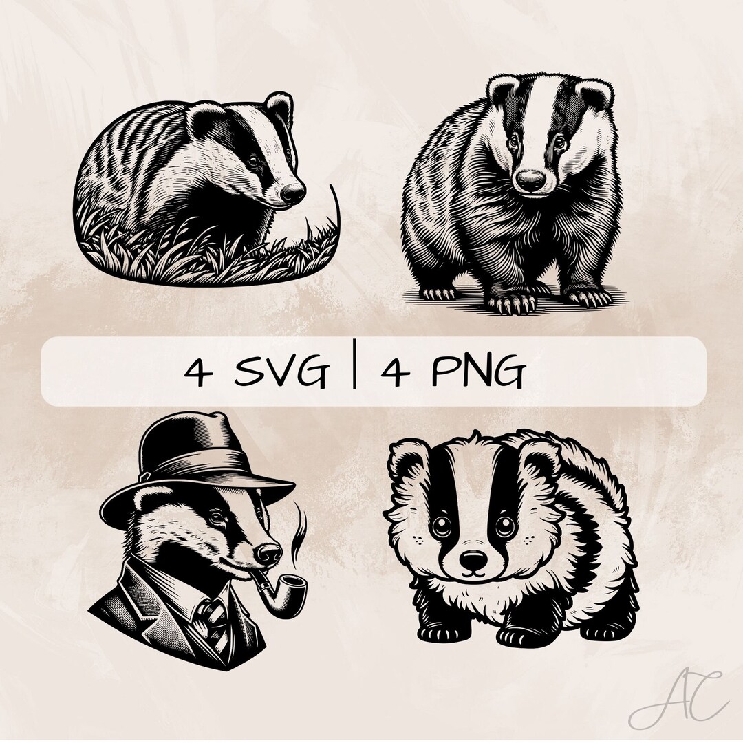 Badger SVG Bundle, Cute Badger PNG, Badger With Hat Clipart, Hand Drawn ...