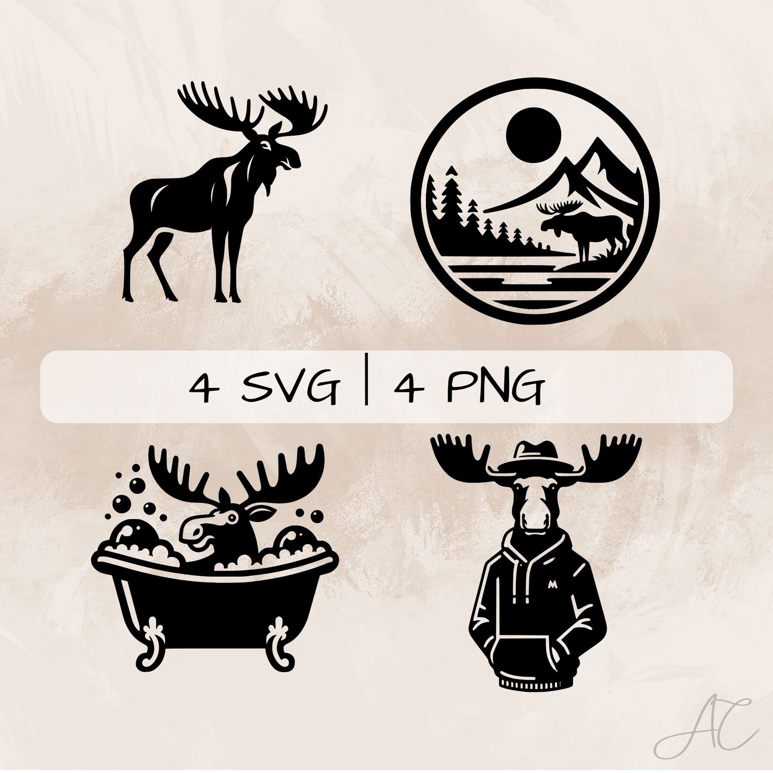 Moose SVG Bundle, Moose in Forest PNG, Moose With Hat Clipart ...
