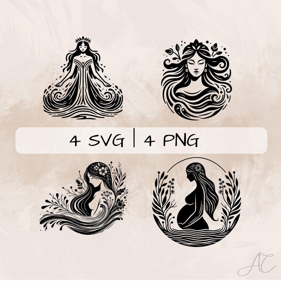 Danu SVG Bundle, Irish Goddess PNG, River Goddess Clipart, Hand Drawn ...
