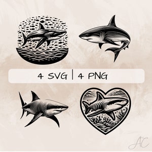 Great White Shark SVG Bundle, Shark PNG, Shark and Heart Clipart , Hand ...