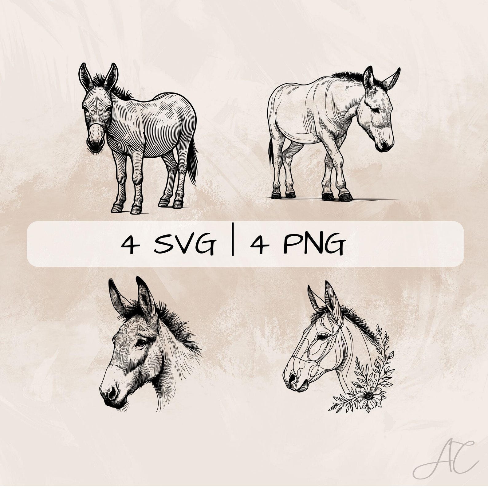 Mule SVG Bundle, Floral Mule PNG, Mule Clipart, Hand Drawn Mule ...