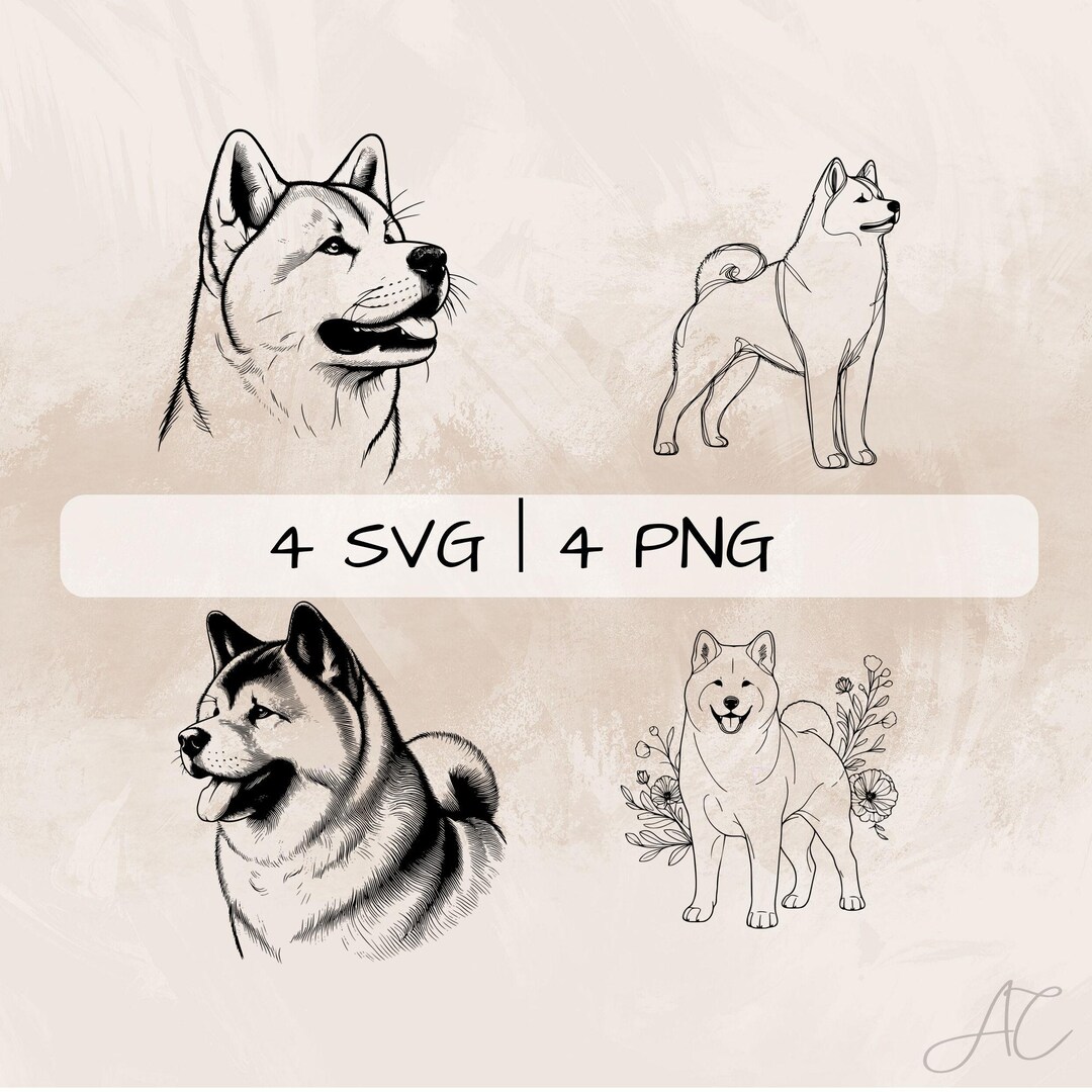 Akita SVG Bundle, Akita Dog PNG, Akita Inu Clipart, Hand Drawn Japanese ...