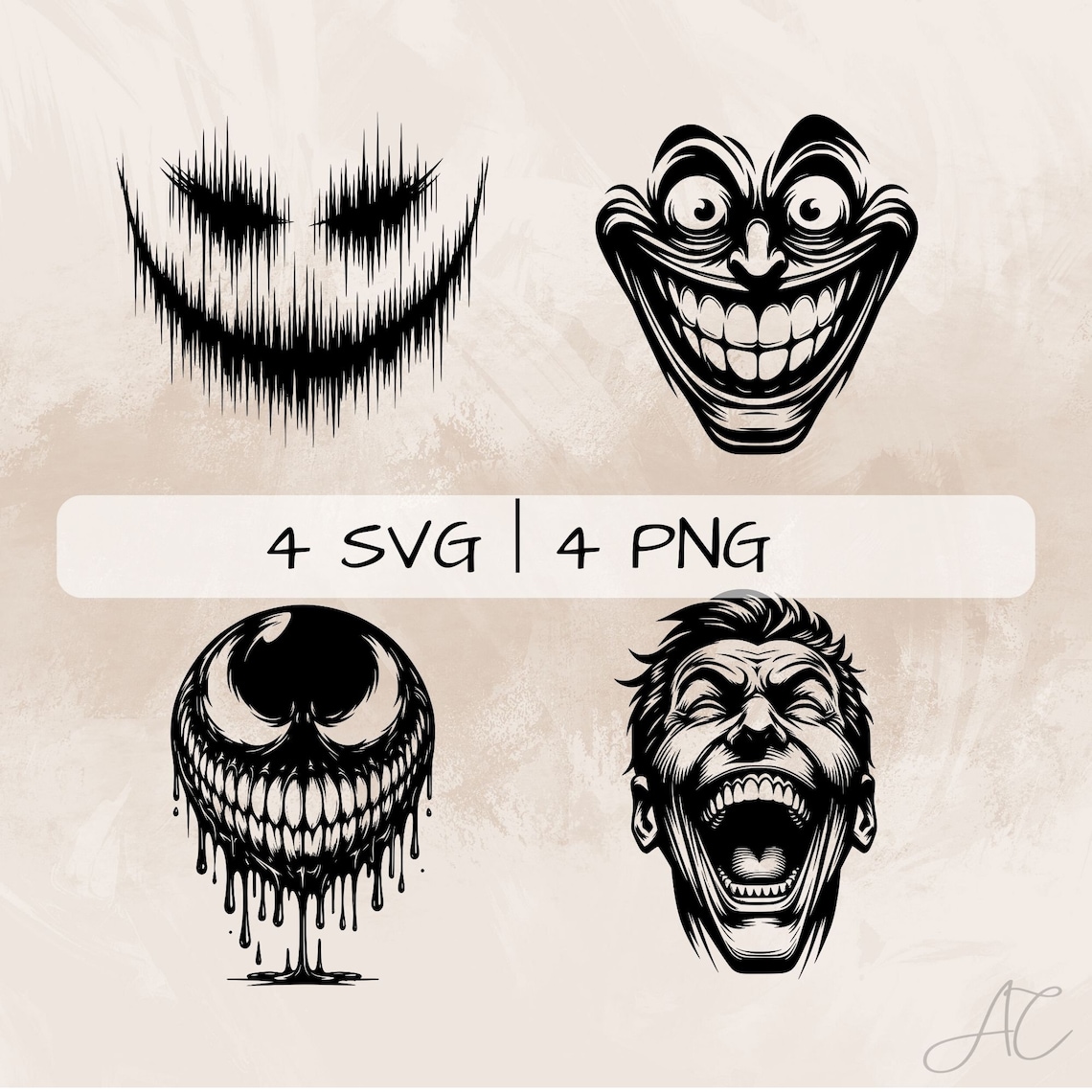 Scary Smile SVG, Eerie Smile PNG, Crazy Smile Clipart, Hand Drawn Scary ...