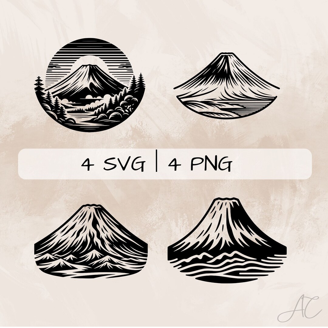 Mount Fuji SVG Bundle, Fuji PNG, Fuji Mountain Clipart, Hand Drawn ...