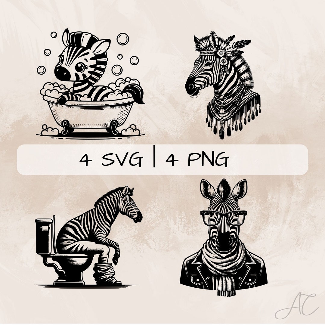 Funny Zebra SVG Bundle, Zebra in Bath PNG, Zebra on Toilet Clipart ...