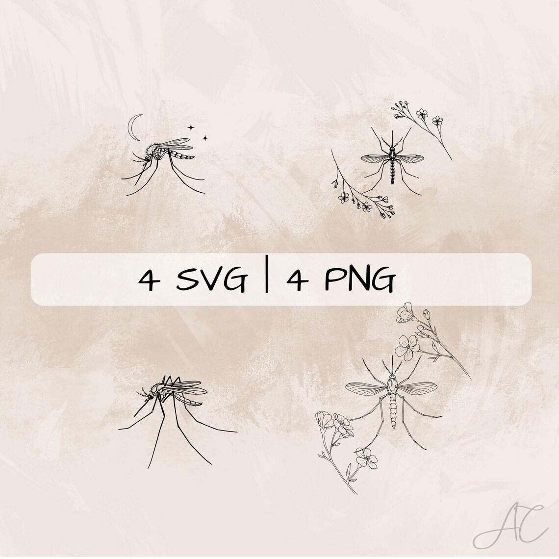 Mosquito SVG Bundle, Mosquito PNG , Insect Clipart, Hand Drawn Mosquito ...