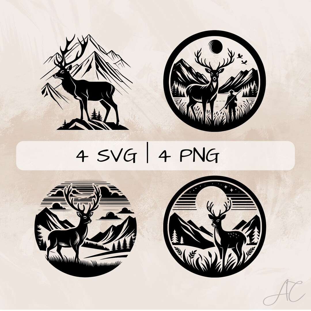 Mountain With a Deer SVG, Mountain SVG, Deer SVG, Vector, Hand Drawn ...