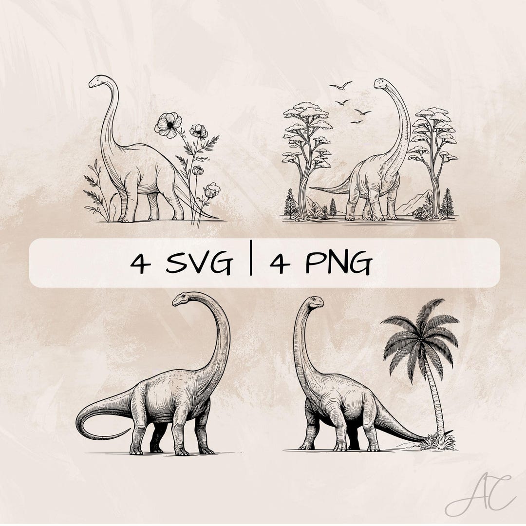 Brachiosaurus SVG Bundle, Dinosaur PNG ,brachiosaurus Clipart, Hand ...