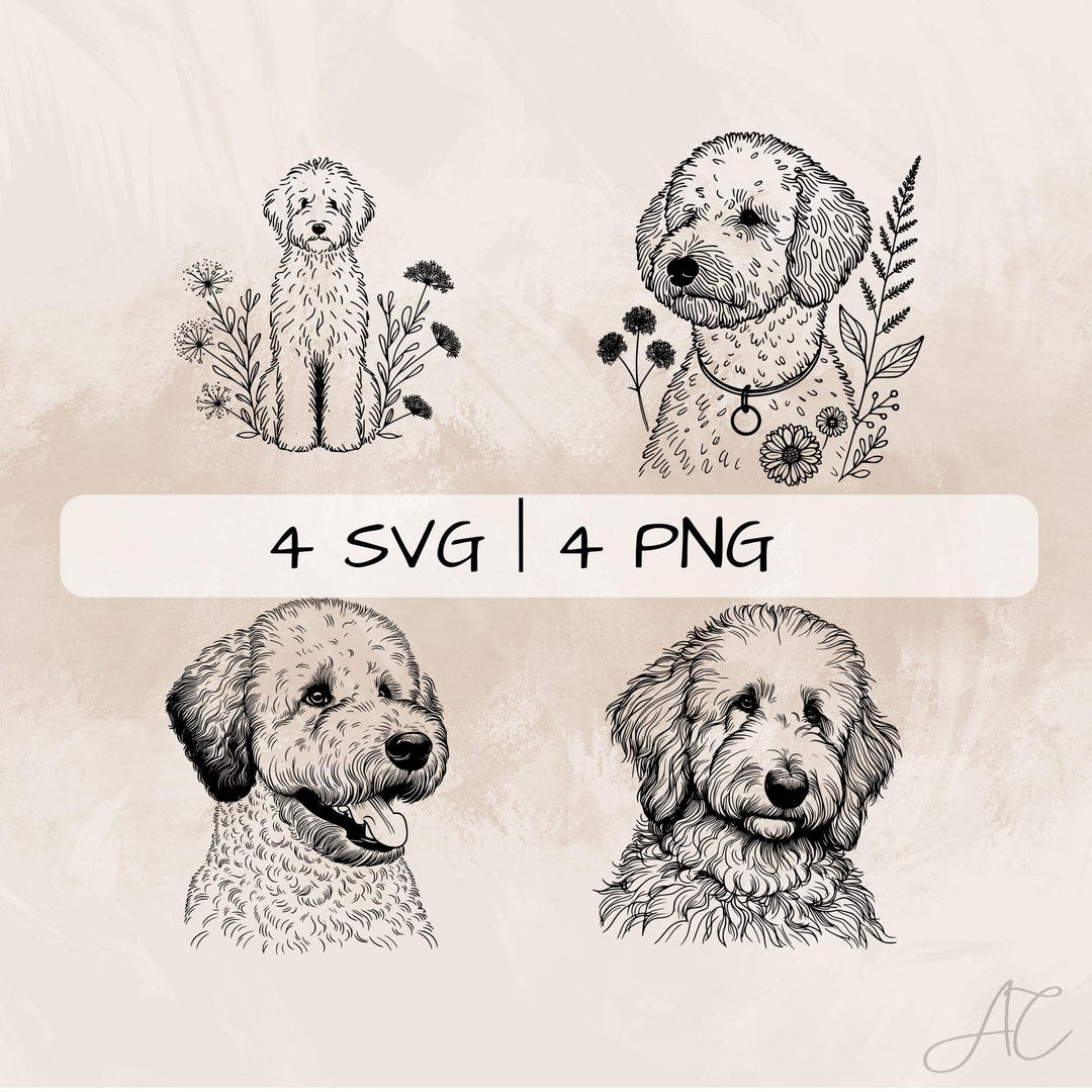 Shepadoodle Line Art SVG Bundle, Poodle PNG, German Shepherd Clipart ...