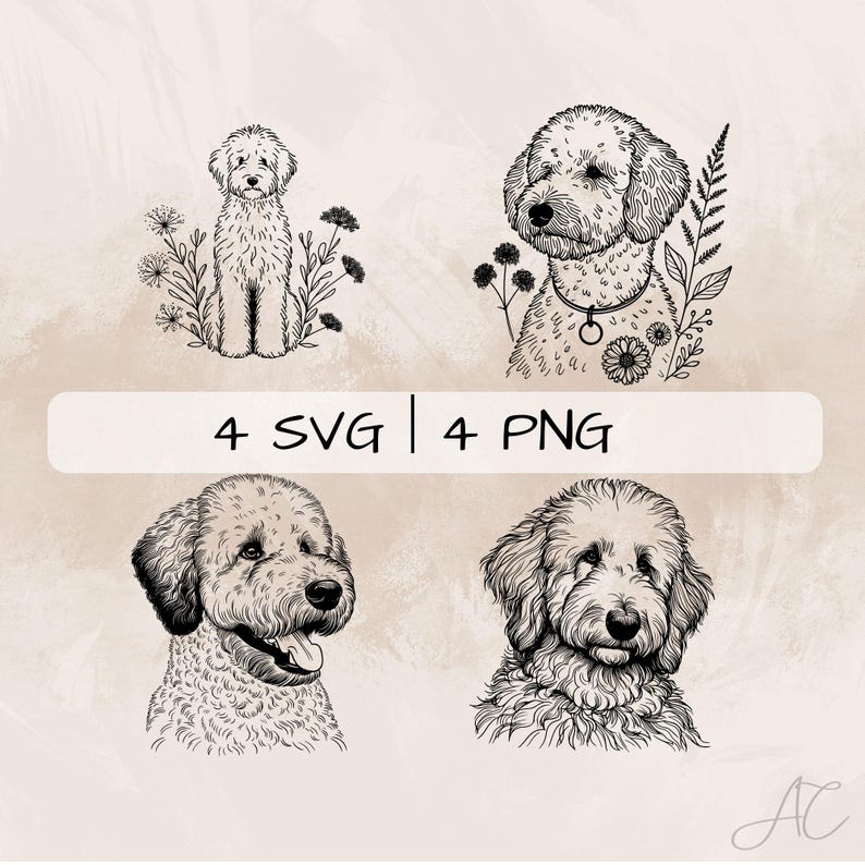 Shepadoodle Line Art SVG Bundle, Poodle PNG, German Shepherd Clipart ...