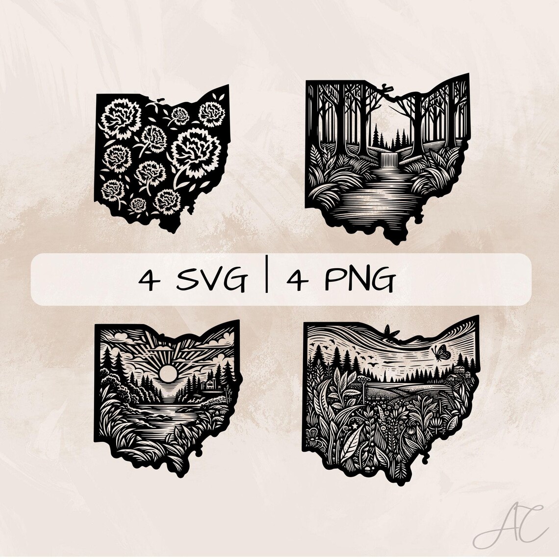 Ohio SVG Bundle, Ohio Map PNG ,ohio Outline Clipart, Hand Drawn Ohio ...