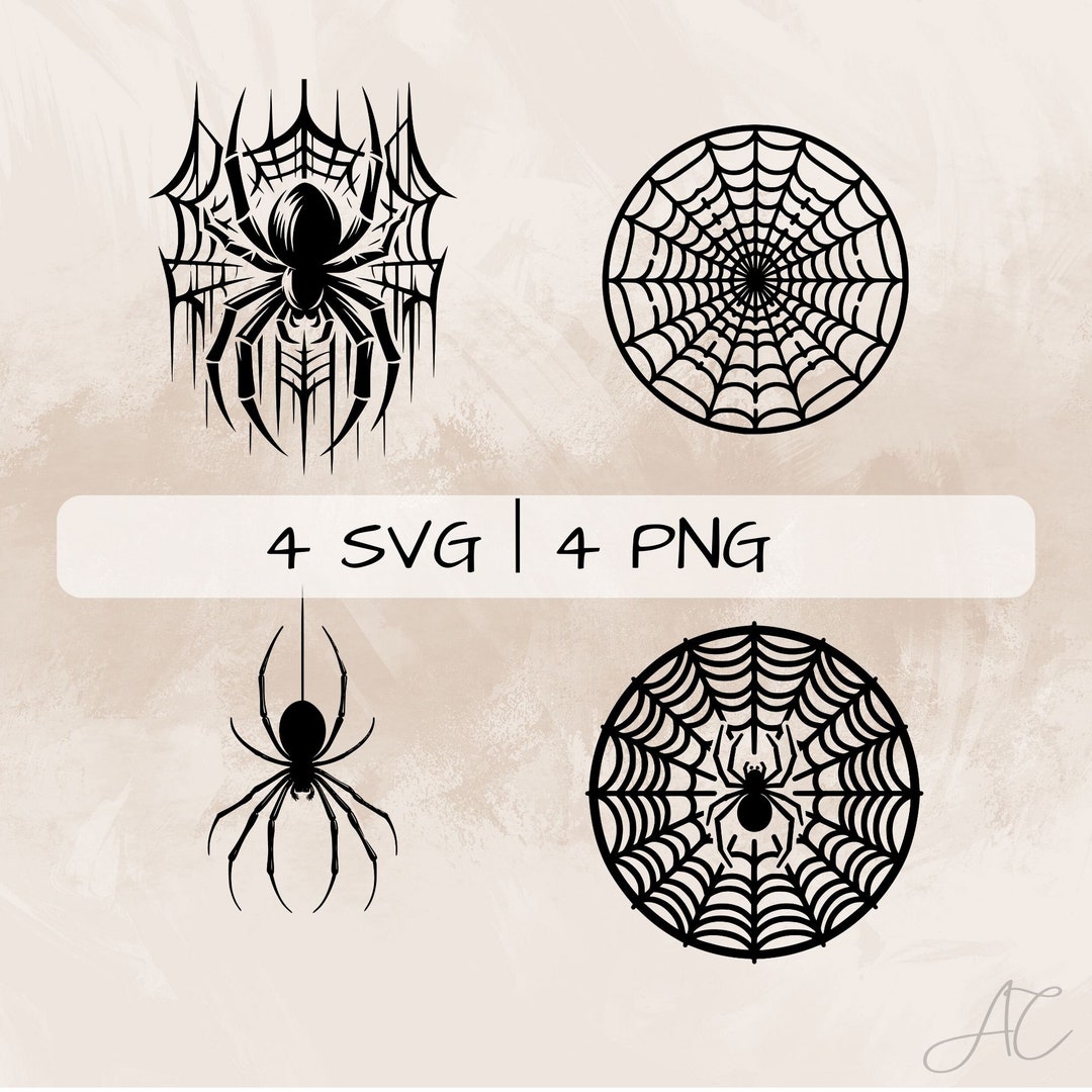 Spider SVG Bundle, Spider Web PNG, Spider Hanging Clipart, Hand Drawn ...