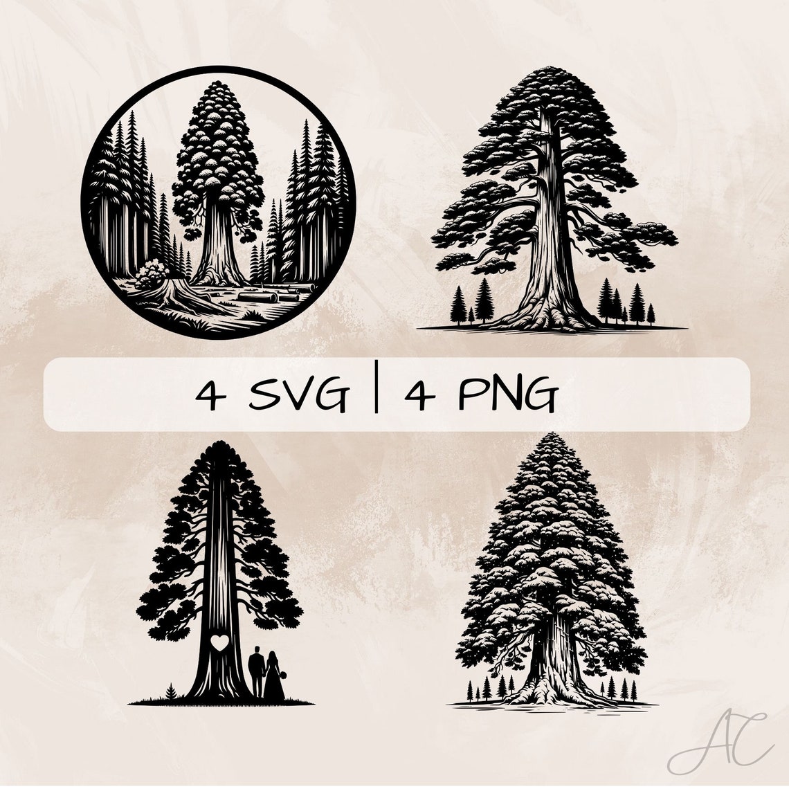 Sequoia Tree SVG Bundle, Redwood Tree With Swing PNG, Sequoia Tree ...