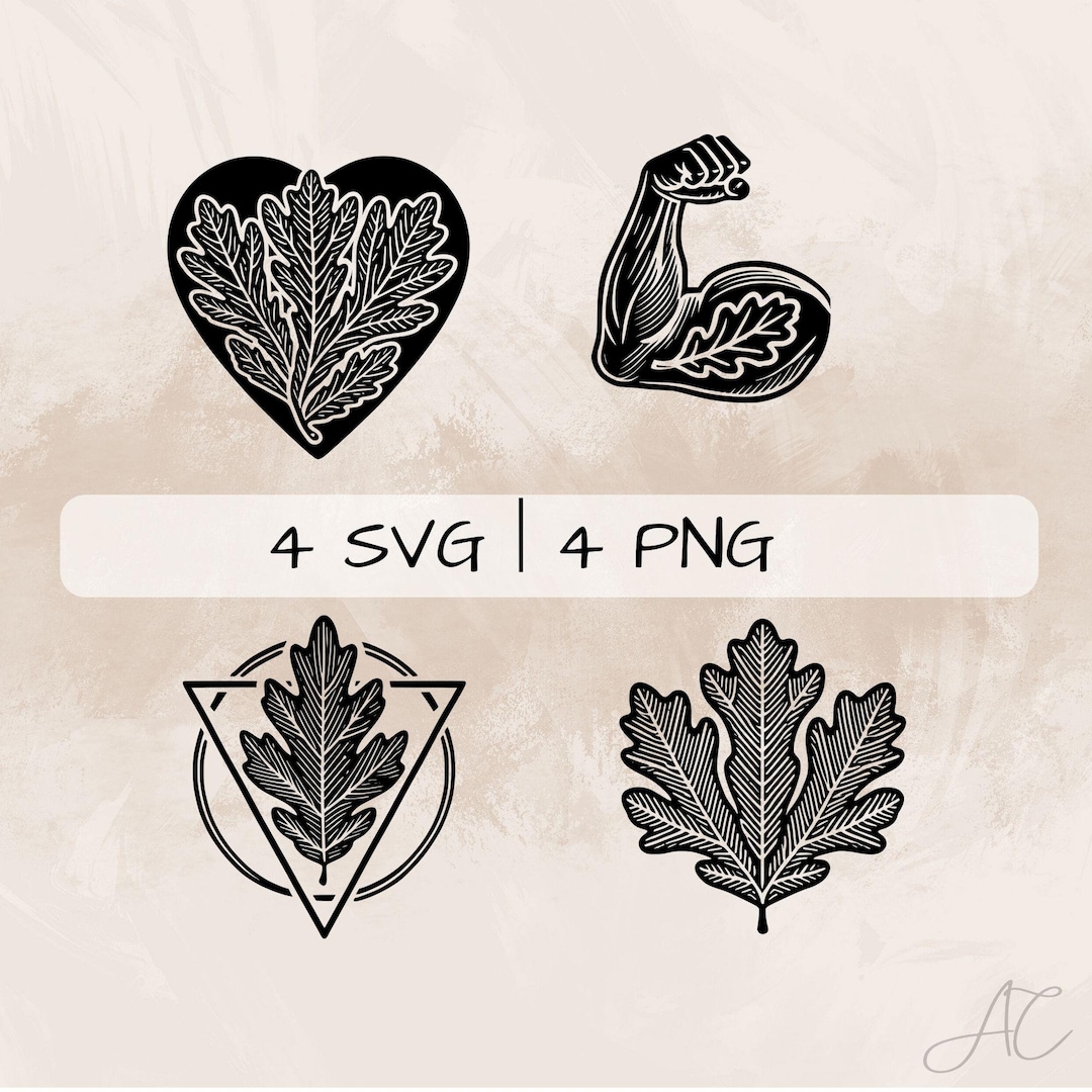 Oak Leaf SVG Bundle, Oak Leaf PNG , Oak Clipart, Hand Drawn Oak Leaf ...