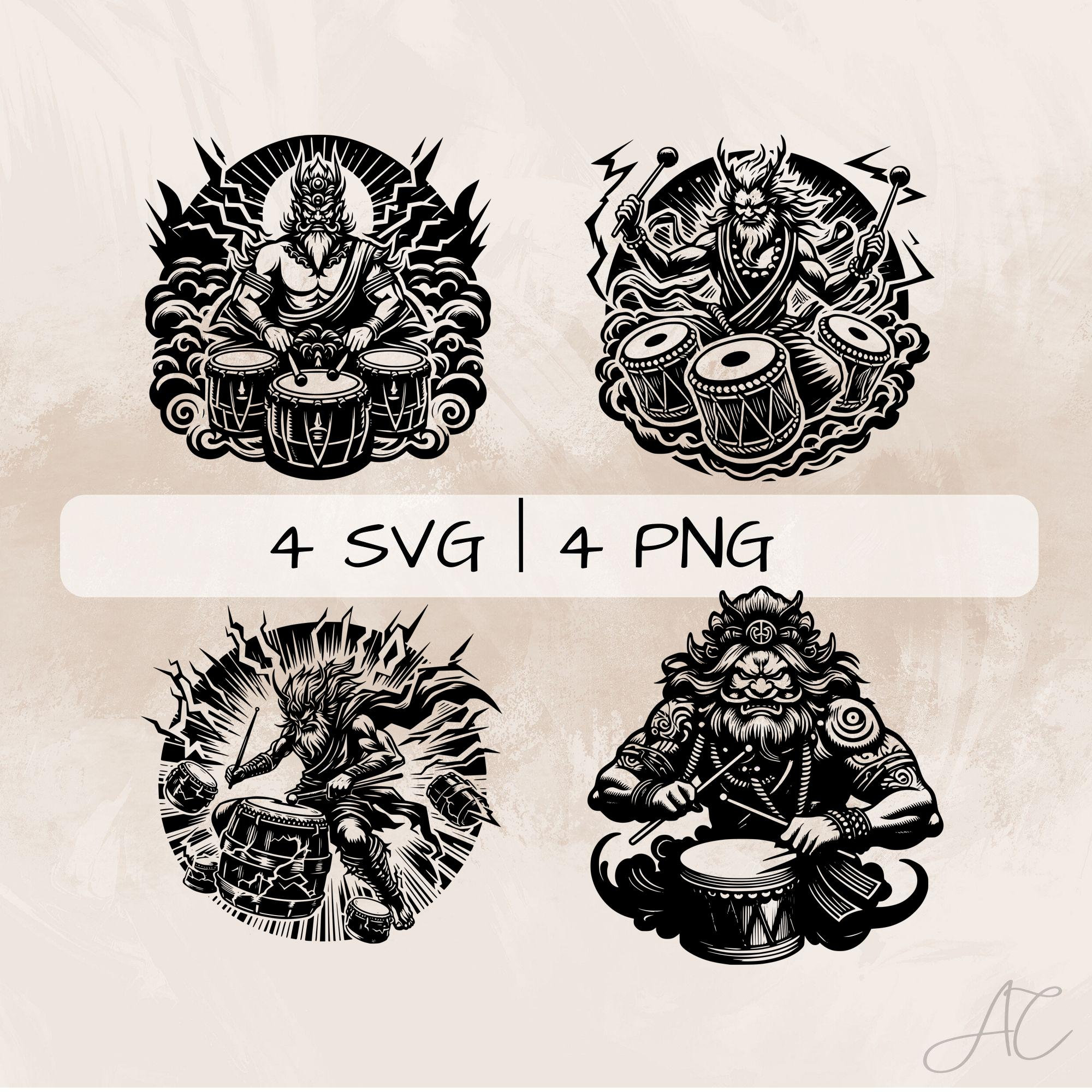 Raijin SVG Bundle, Thnuder God PNG , Kaminari-sama Clipart, Hand Drawn ...
