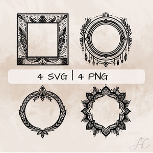 Boho Frame SVG Bundle, Frame PNG, Mirror Clipart, Hand Drawn Boho Frame ...