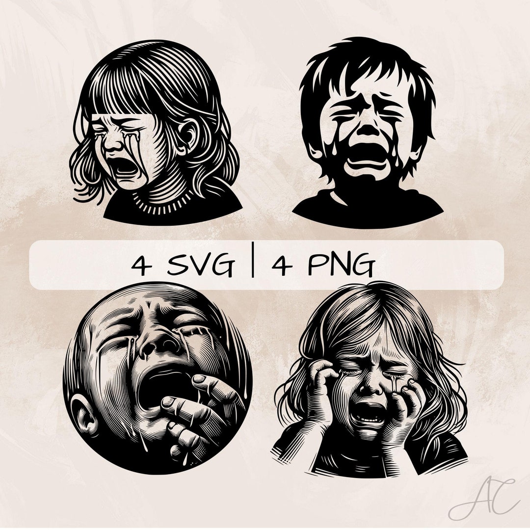 Crying Child SVG Bundle, Crying Girl PNG ,crying Baby Clipart, Hand ...