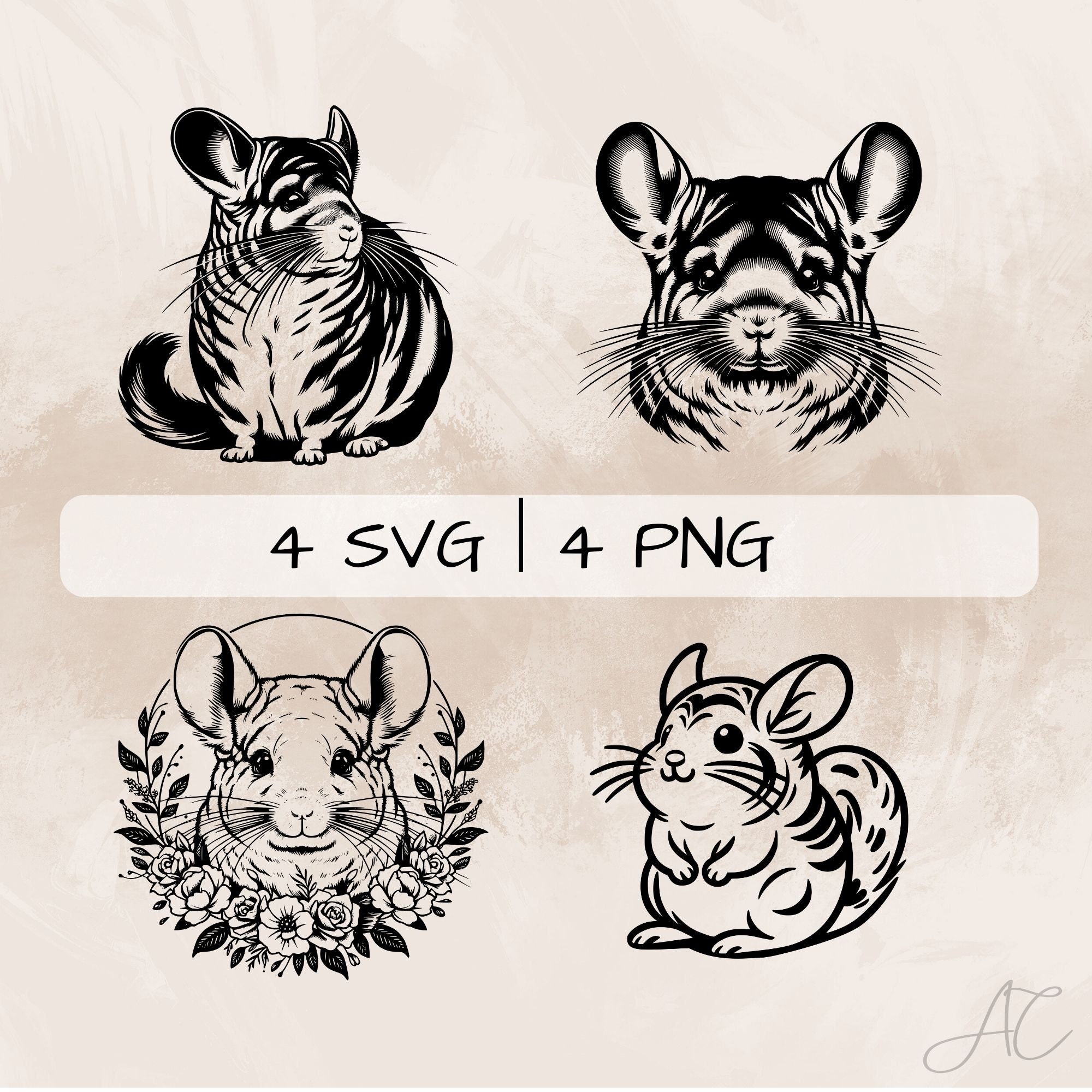 Chinchilla SVG Bundle, Chinchilla Face PNG, Floral Chinchilla Clipart ...