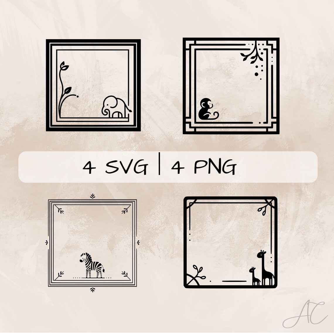 Zoo Square Frame SVG Bundle, Zoo Frame PNG, Square Frame Clipart, Hand ...
