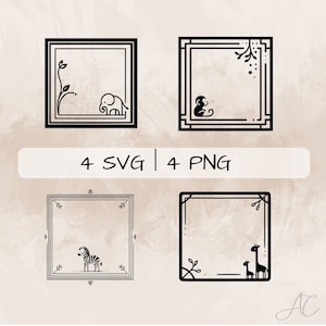 Zoo Square Frame SVG Bundle, Zoo Frame PNG, Square Frame Clipart, Hand ...