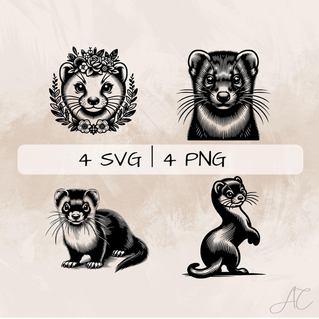Weasel SVG Bundle, Weasel and Flowers PNG, Weasel Face Clipart, Hand ...