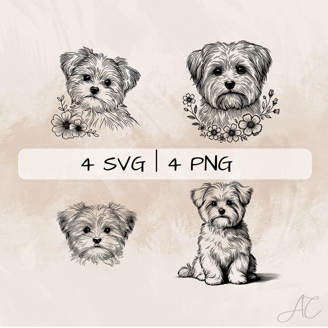 Delicate Morkie SVG Bundle, Morkie Line Art PNG, Morkie and Flowers ...