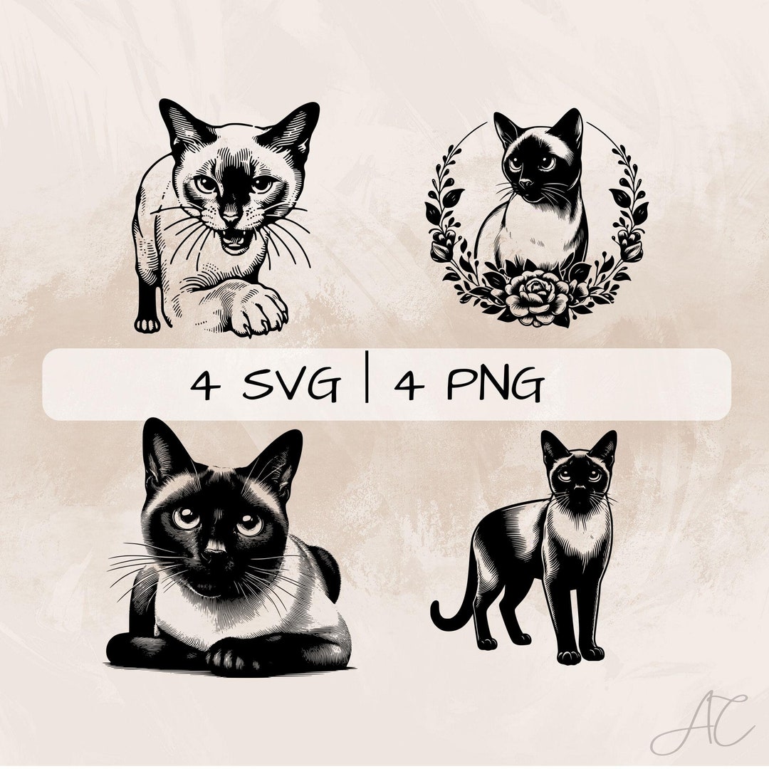 Siamese Cat SVG Bundle, Siamese Cat Face PNG , Floral Siamese Cat ...