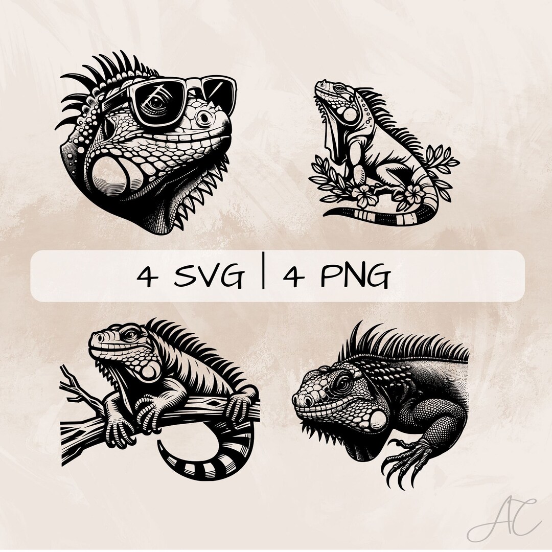 Iguana SVG Bundle, Iguana and Sunglasses PNG ,iguana Clipart, Hand ...