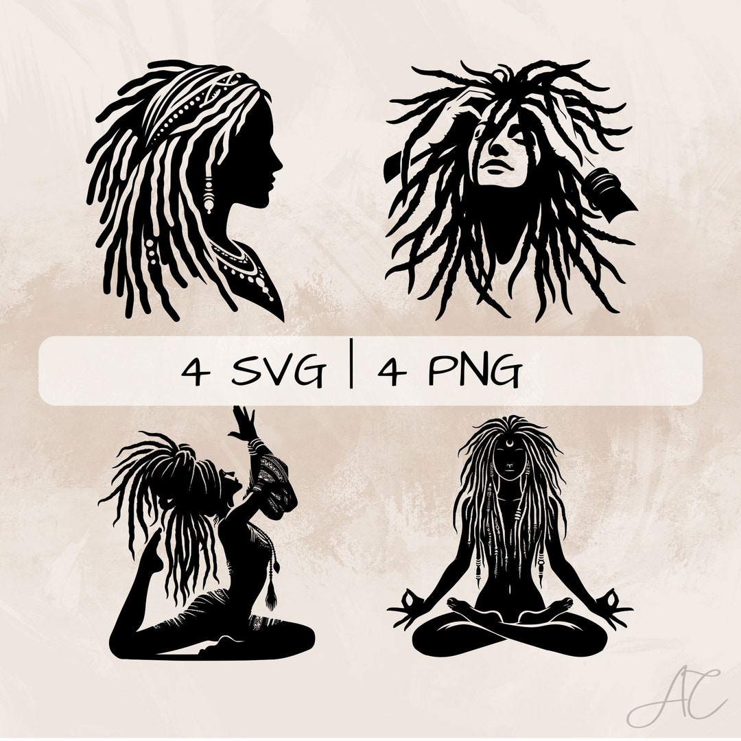 Dreadlocks SVG Bundle, Caucasian Dreadlocks PNG, Yoga Clipart, Hand ...