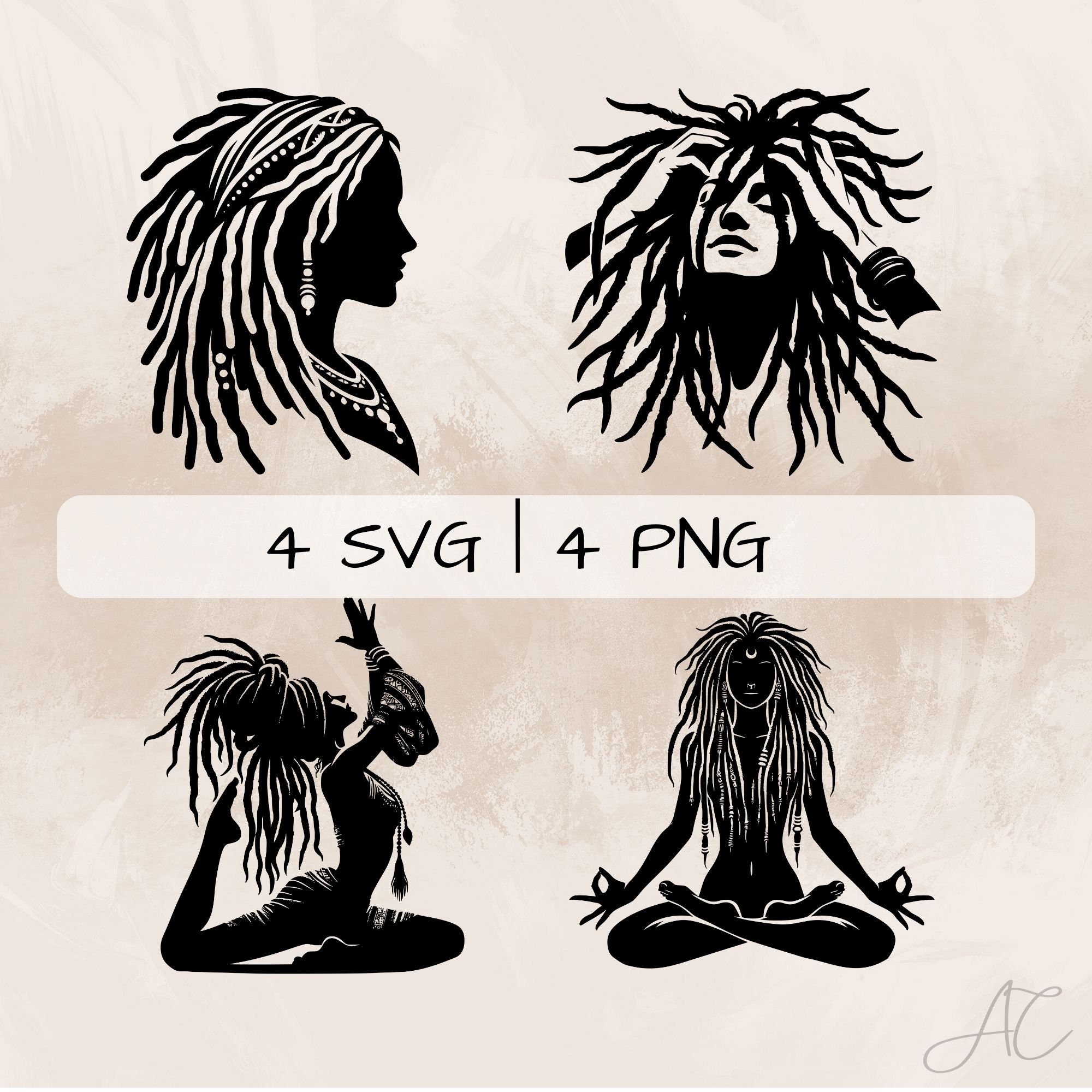 Dreadlocks SVG Bundle, Caucasian Dreadlocks PNG, Yoga Clipart, Hand ...