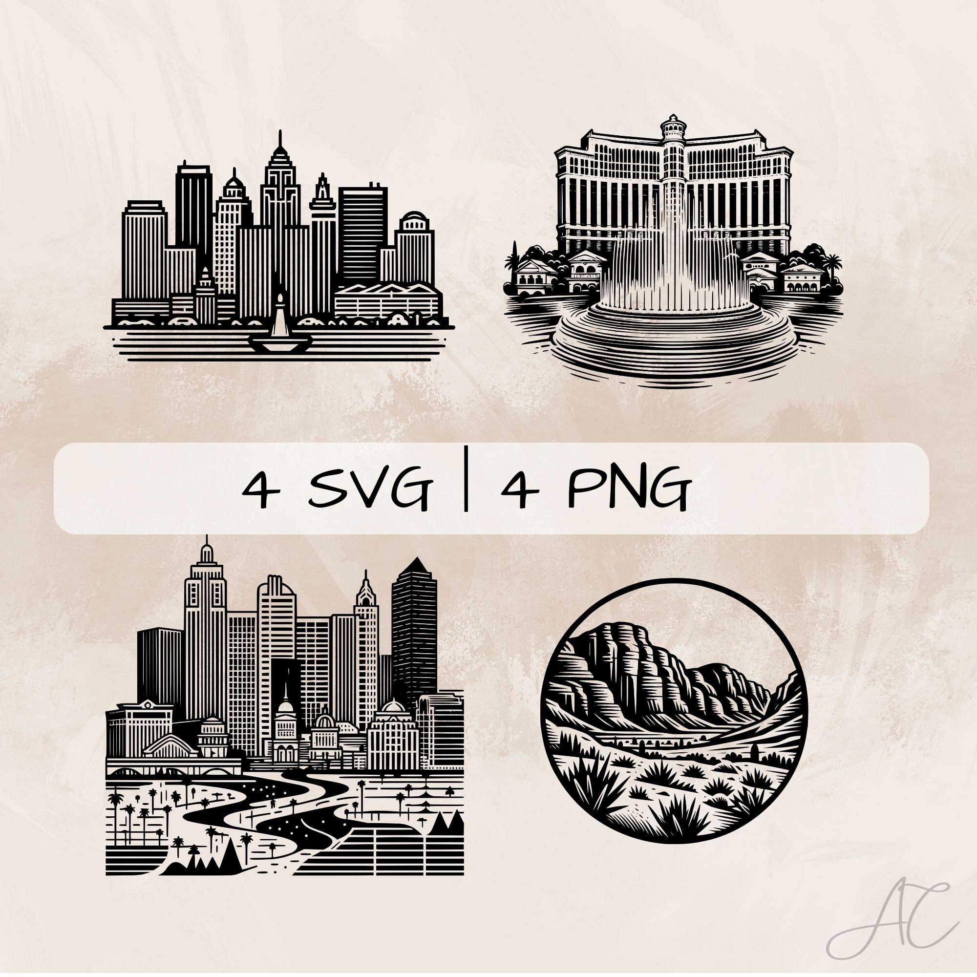 Las Vegas SVG Bundle, Las Vegas Skyline PNG ,las Vegas Bellagio ...