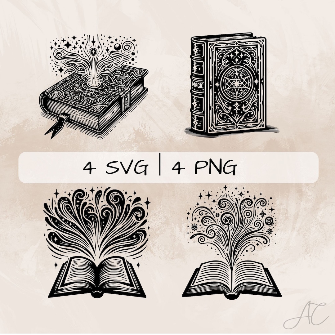 Magic Book SVG Bundle, Book PNG, Open Boook Clipart, Hand Drawn Magic ...