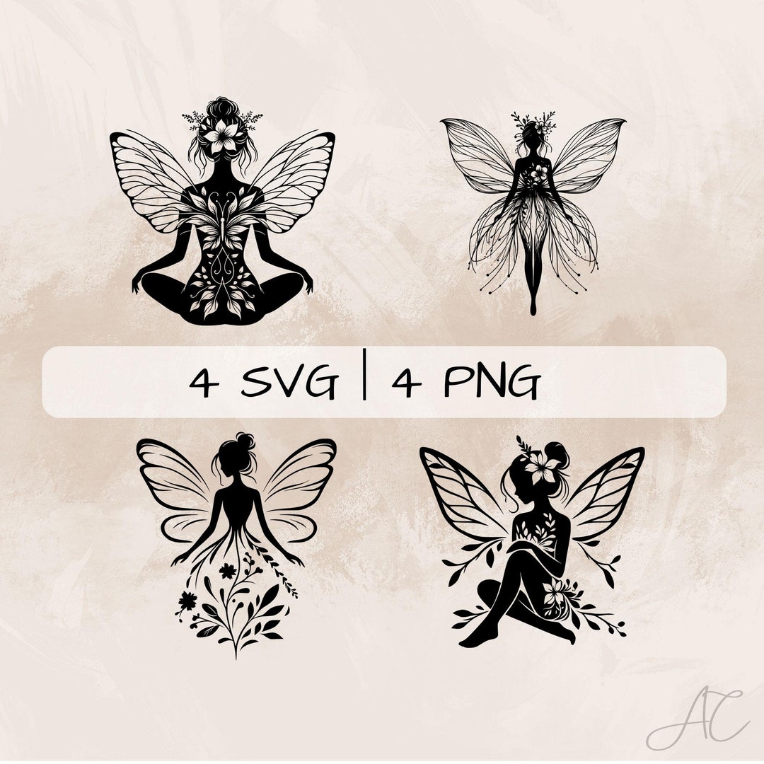 Fairy SVG Bundle, Floral Fairy PNG, Fairy With Butterfly Wings Clipart ...