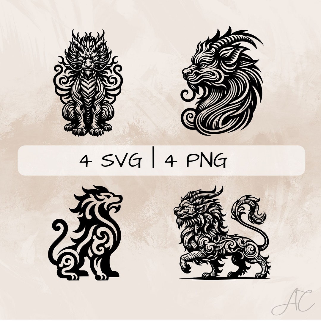 Qilin SVG Bundle, Chinese Qilin PNG, Qilin Clipart, Hand Drawn Qilin ...
