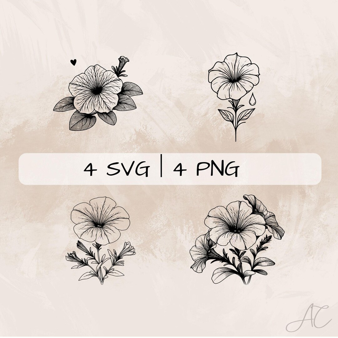 Delicate Petunia SVG Bundle, Petunia Line Art PNG, Petunia Flower ...