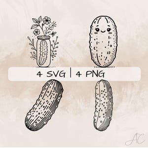 Delicate Pickle SVG Bundle, Pickle Line Art PNG, Cute Pickle Clipart ...