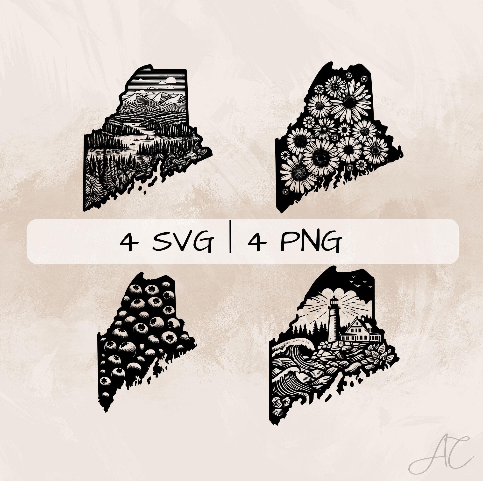 Maine SVG Bundle, Maine State PNG ,maine Outline Clipart, Hand Drawn ...