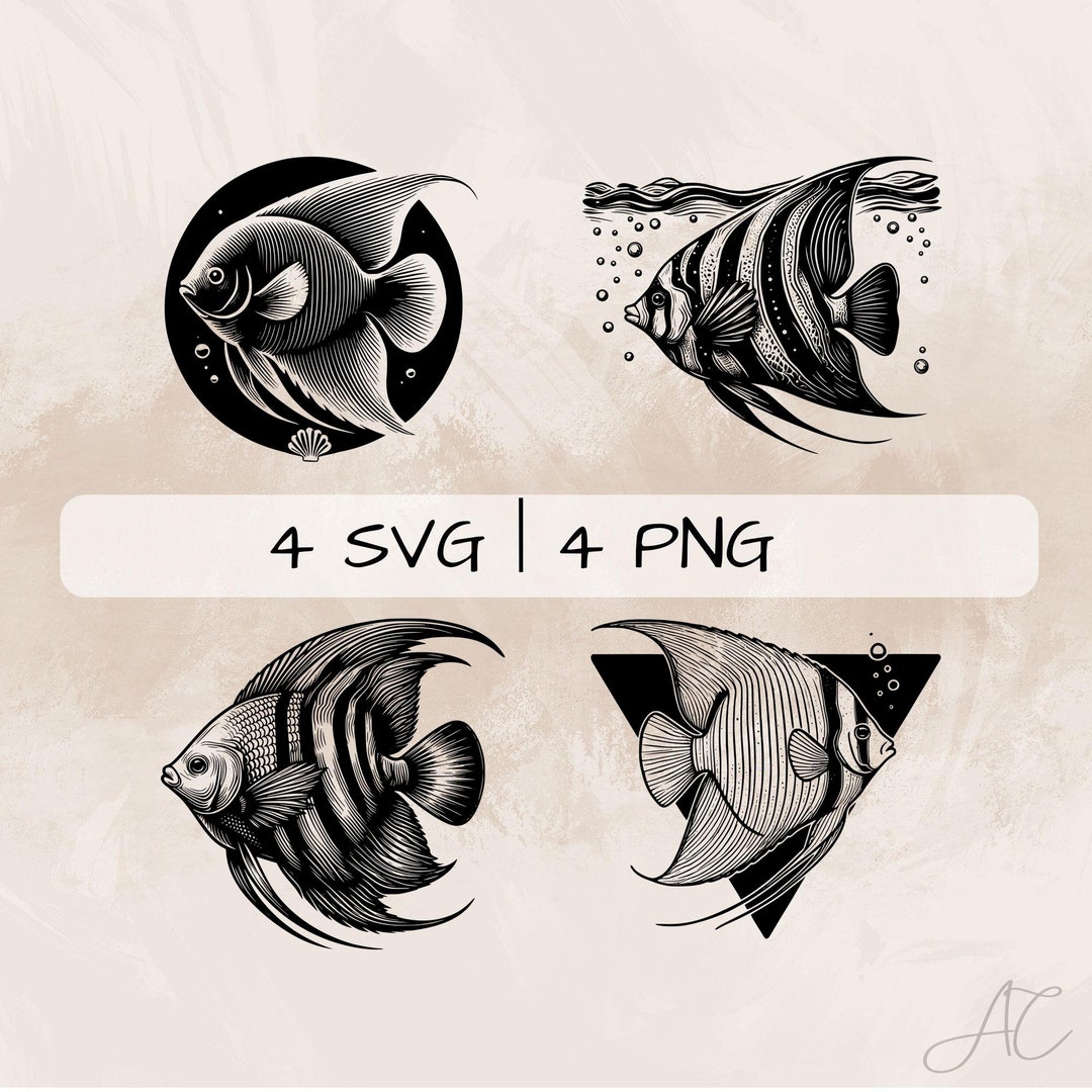 Angelfish SVG Bundle, Angelfish and Heart PNG, Angelfish and Seashell ...