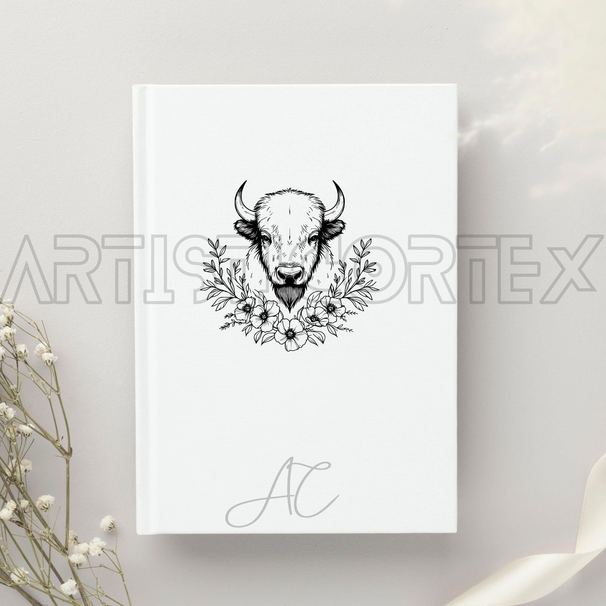 Delicate Bison SVG Bundle, Bison Line Art PNG, Floral Bison Clipart ...