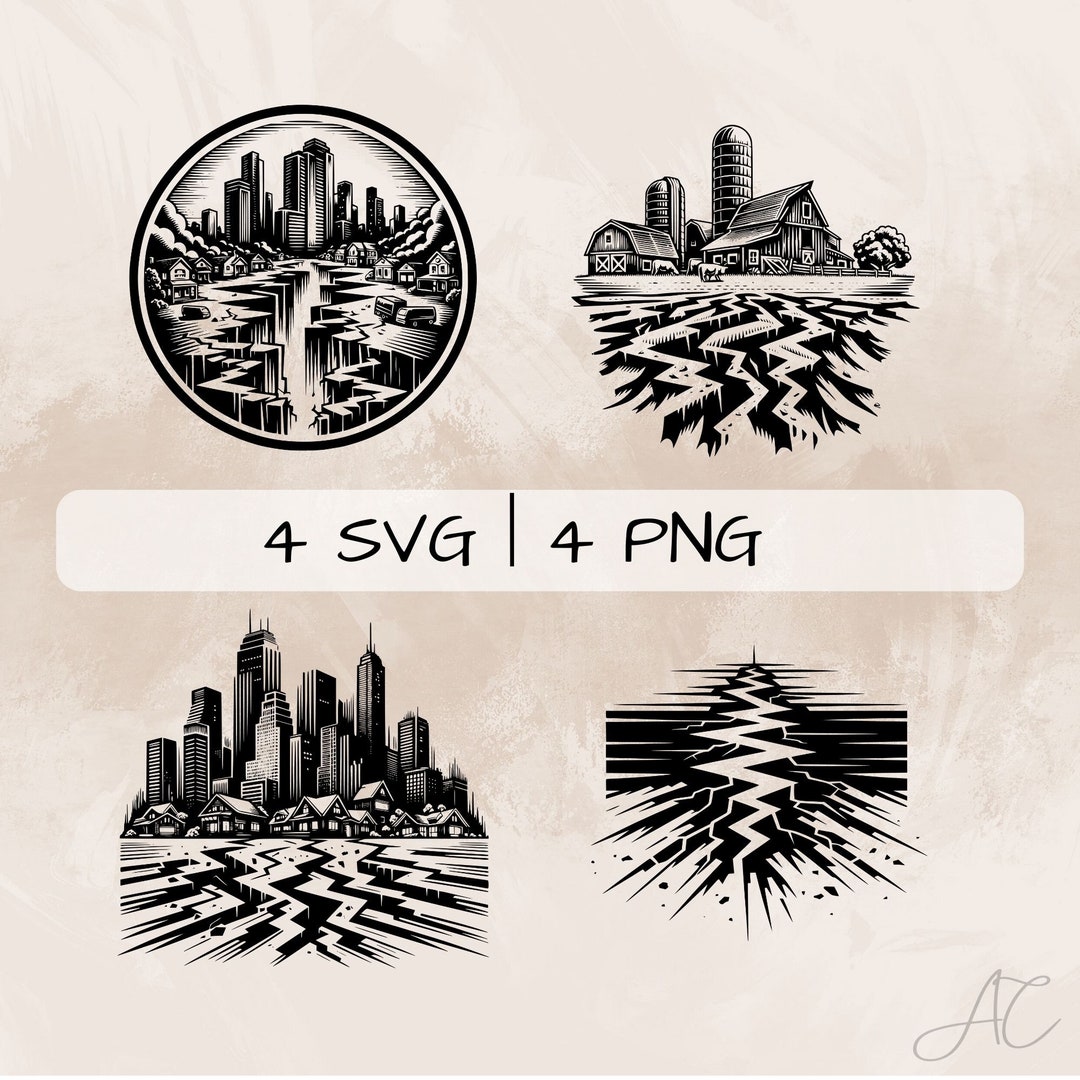 Earthquake SVG Bundle, Natural Disasters PNG, Ground Cracking Clipart ...