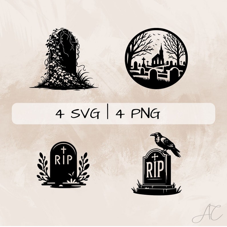Gravestone SVG Bundle, Graveyard PNG, Tombstone Clipart, Hand Drawn ...
