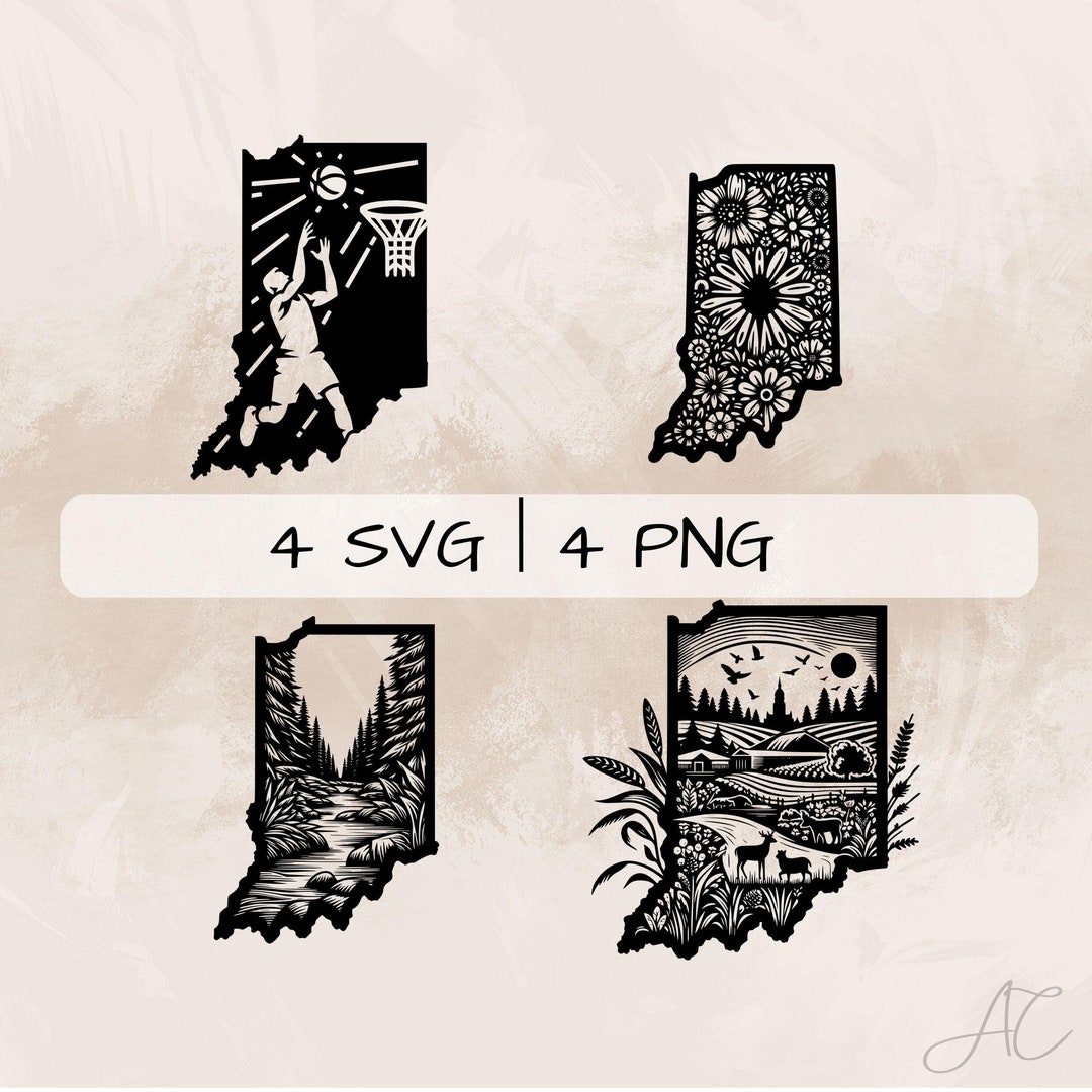 Indiana SVG Bundle, Indiana Map PNG ,indiana Outline Clipart, Hand ...