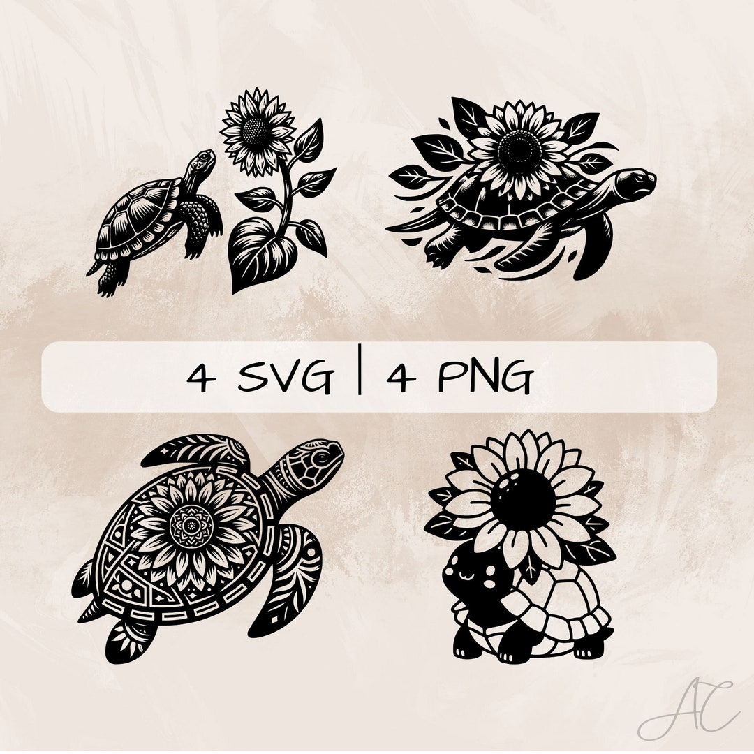 Sunflower With Turtle SVG, Sunflower PNG, Turtle Clipart, Vector, Hand ...