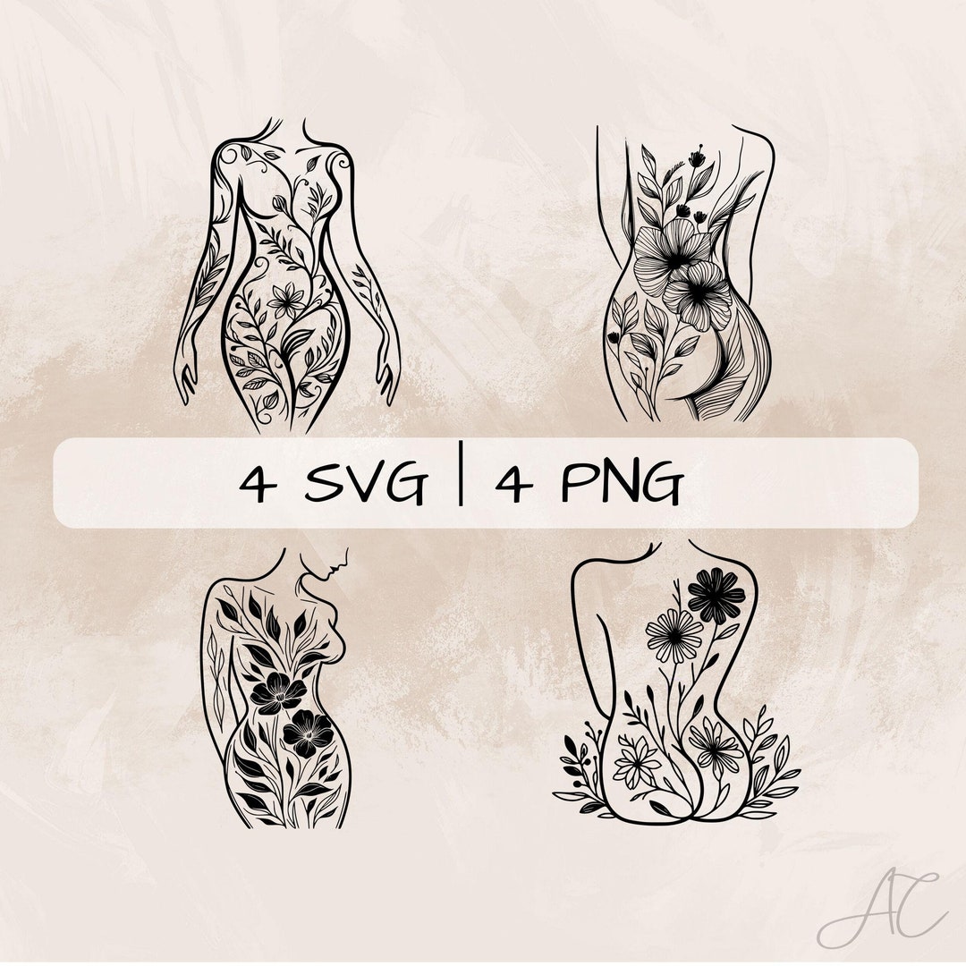 Body SVG Bundle, Floral Body PNG, Body Line Art Clipart, Hand Drawn ...