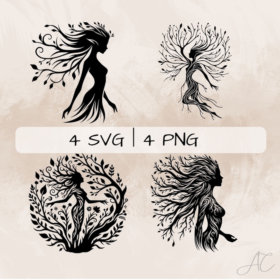 Dryad SVG Bundle, Tree Woman PNG, Dryad and Tree Clipart, Hand Drawn ...