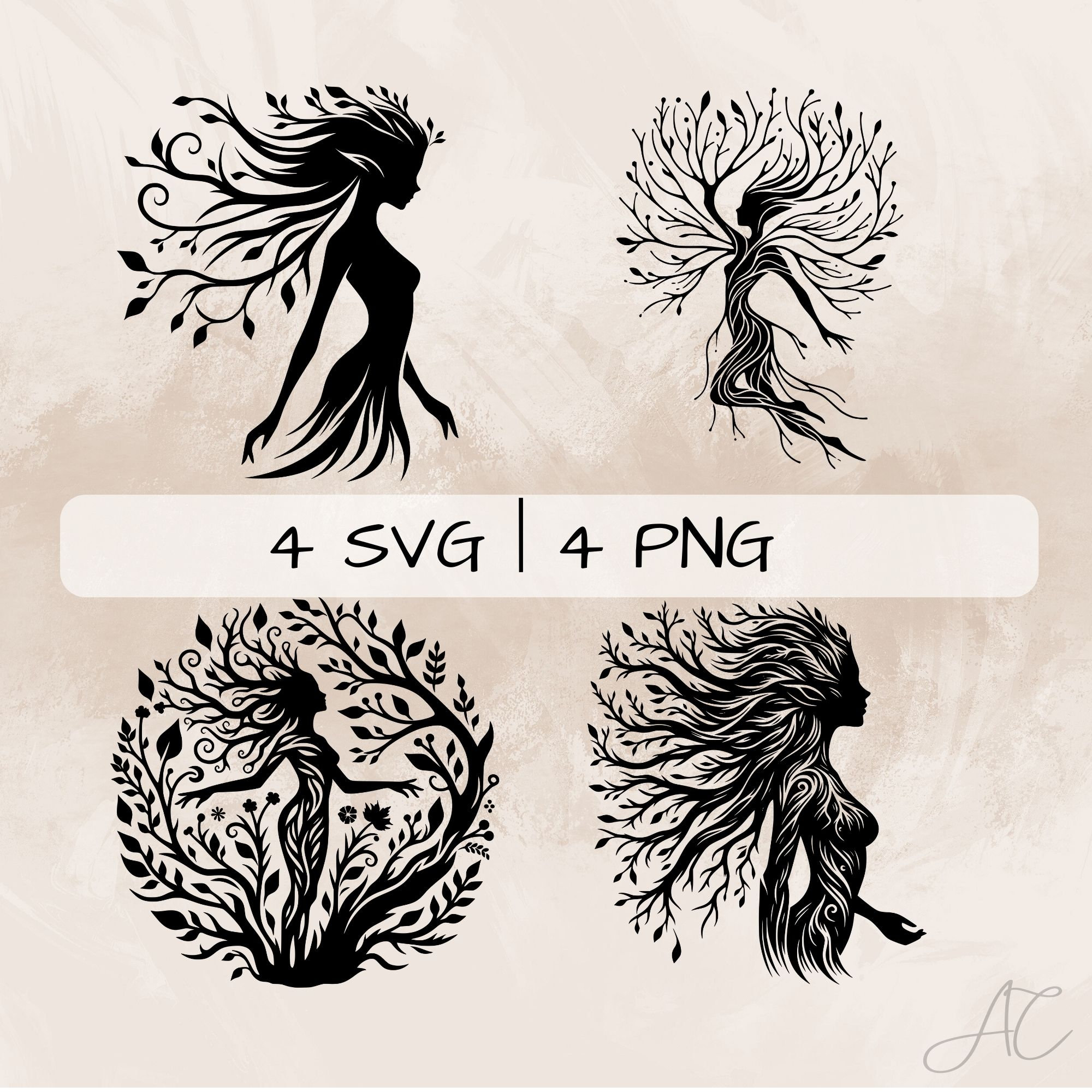 Dryad SVG Bundle, Tree Woman PNG, Dryad and Tree Clipart, Hand Drawn ...