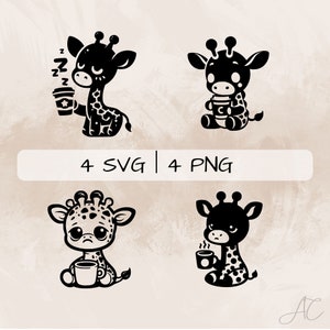 Giraffe With Coffee SVG Bundle, Cute Giraffe PNG, Coffee Clipart, Hand ...