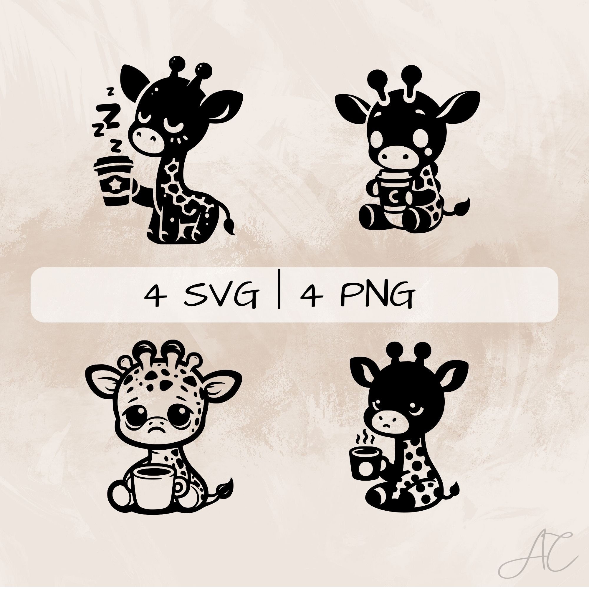 Giraffe With Coffee SVG Bundle, Cute Giraffe PNG, Coffee Clipart, Hand ...