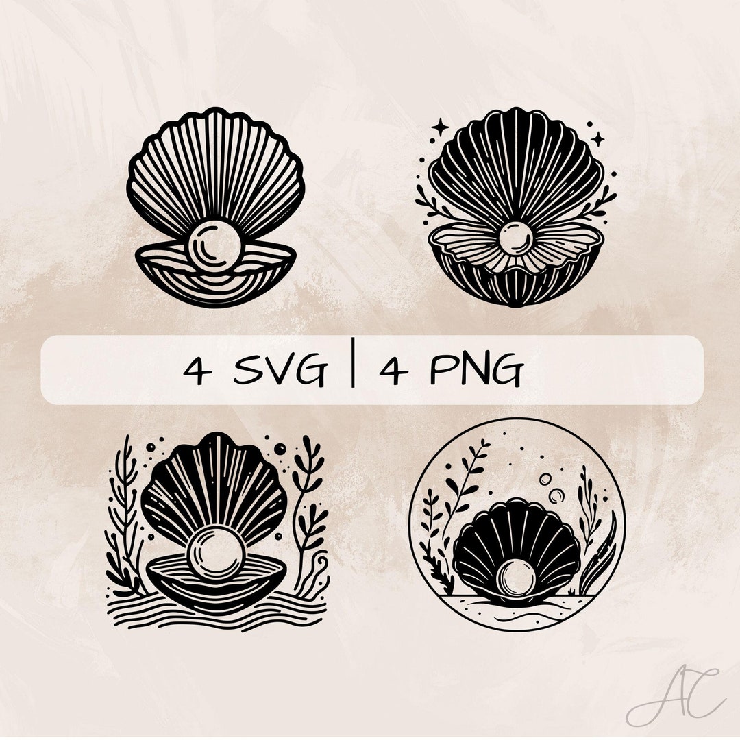 Pearl SVG Bundle, Clam PNG, Pearl and Clam Clipart, Hand Drawn Pearl ...